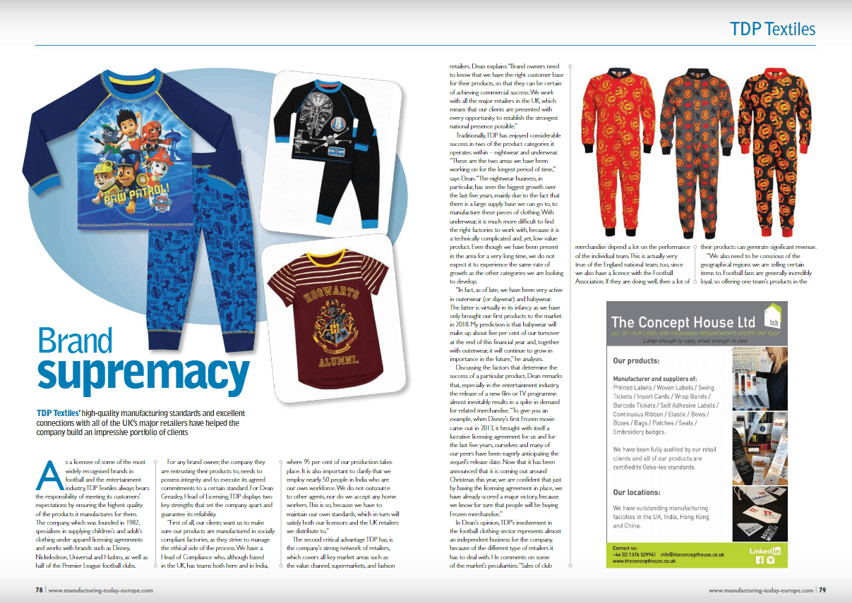 Manufacturing Today – April – TDP Textiles